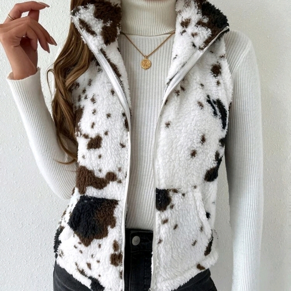 Jackets & Coats | New Cow Print Teddy Vest Coat | Poshmark